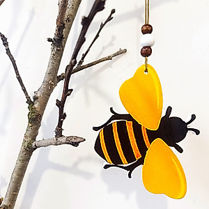 Bee Ornaments Wooden Bumble Bees Cutouts Decorations for Tree Tree Tray Wreath Christmas Festival Bee Sign Art Crafts Home Hanging Decor, 3 PCS