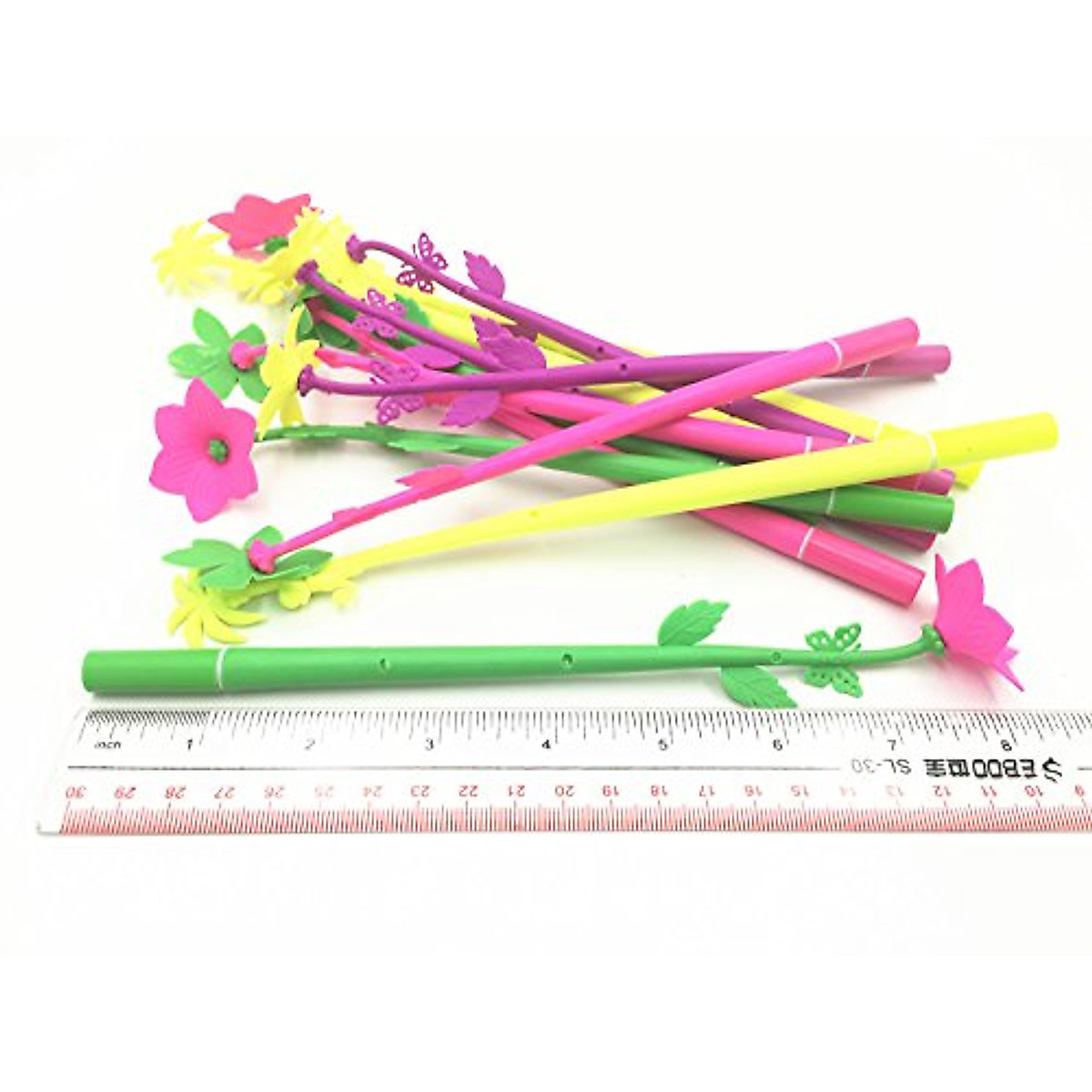 Yansanido Fluent Writting Pen, 12 Pcs 0.5 mm Black Ink Flower Shape Rolling Ball Cute Gel Ink Pen for Student and School Office Supplies (flower)