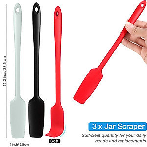 Patelai 3 Pieces Silicone Jar Spatula Long Handle Rubber Spatula Heat Resistant Non-Stick Silicone Scraper Kitchen Silicone Spatula with Stainless Steel Core for Baking (Red, Black, Light Green)