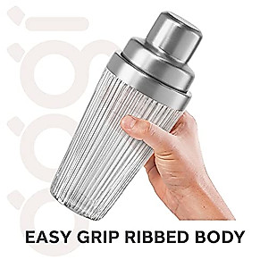 OGGI Vintage Ribbed Glass Cocktail Shaker- 16oz, Stainless Steel Top; Ideal Martini Shaker, Drink Shaker, Bartender Shaker; Make Great Bar Gifts, Cocktail Accessories and Bar Cart Accessories