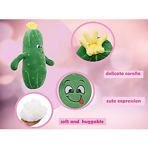 BABOLI Adorable Pickle Stuffed Animal Cucumber Plush Plant with Smile Face and Yellow Corolla Pretty Cute Plushie Toy Gift for Any Pickle Lover 12 Inches (Naughty-L)