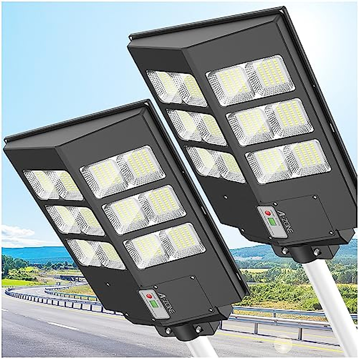 A-ZONE 600W Solar Street Lights Outdoor - 60000LM High Brightness Dusk to Dawn LED Lamp, with Motion Sensor and Remote Control, for Parking Lot, Yard, Garden, Patio, Stadium, Piazza (2 Packs)