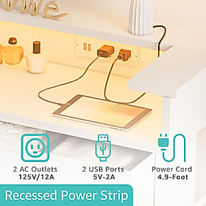 BOLUO White Dresser with LED Light and Charging Station for Bedroom 6 Drawer Dresser with USB Outlet, Dressers & Chests of Drawers Fabric Dresser for Closet Modern