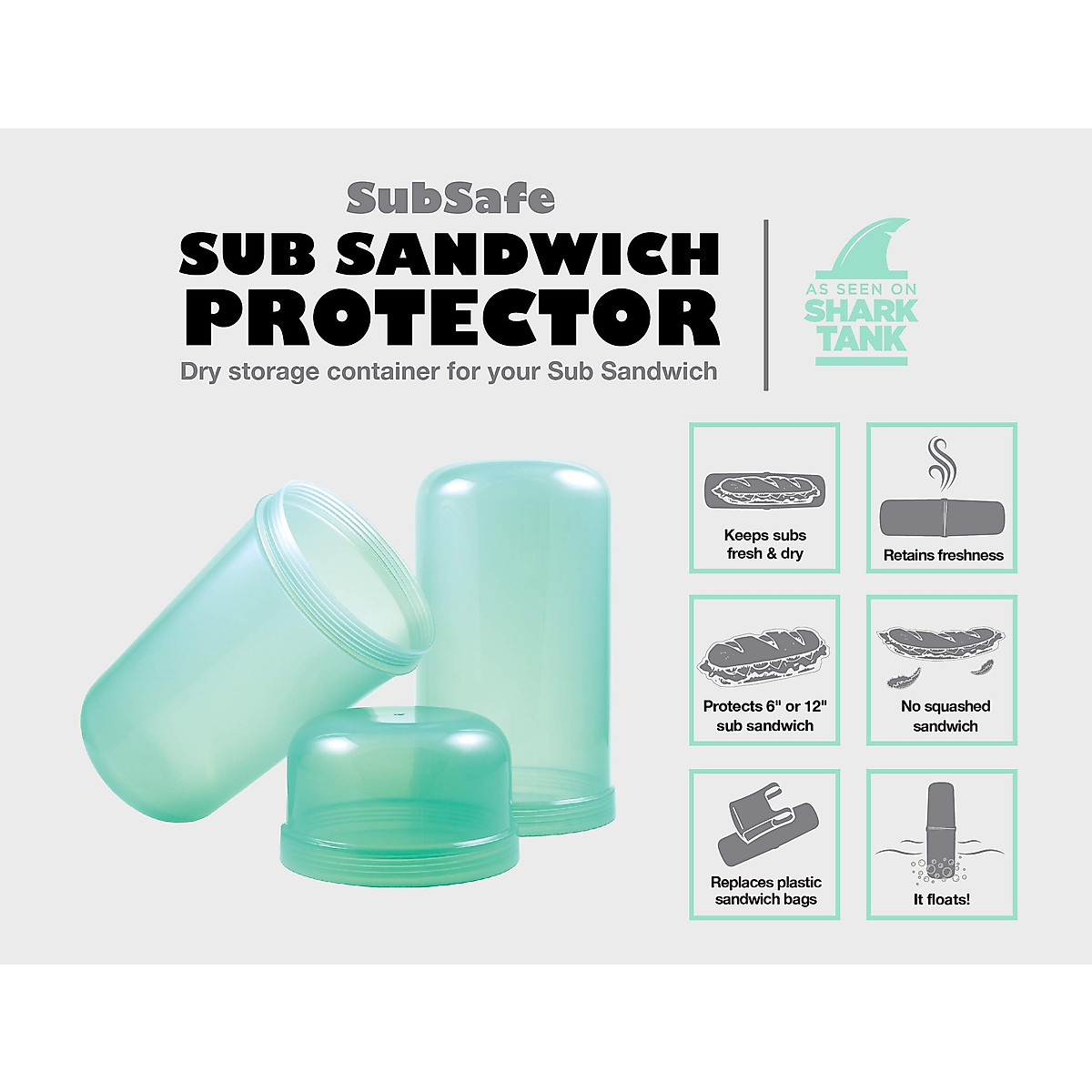 SubSafe Sub Sandwich Container – This Reusable Sandwich Container Keeps Your Sub Safe, Not Soggy – Ideal Boating Accessories and Cooler Accessories – As Seen On Shark Tank, Makes a Great Gift