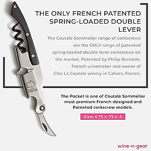 Pocket Prestige Waiters Corkscrew By Coutale Sommelier - Naturalwood and Blackwood - French Patented Spring-Loaded Double Lever Wine Bottle Opener for Bartenders, and Gifts