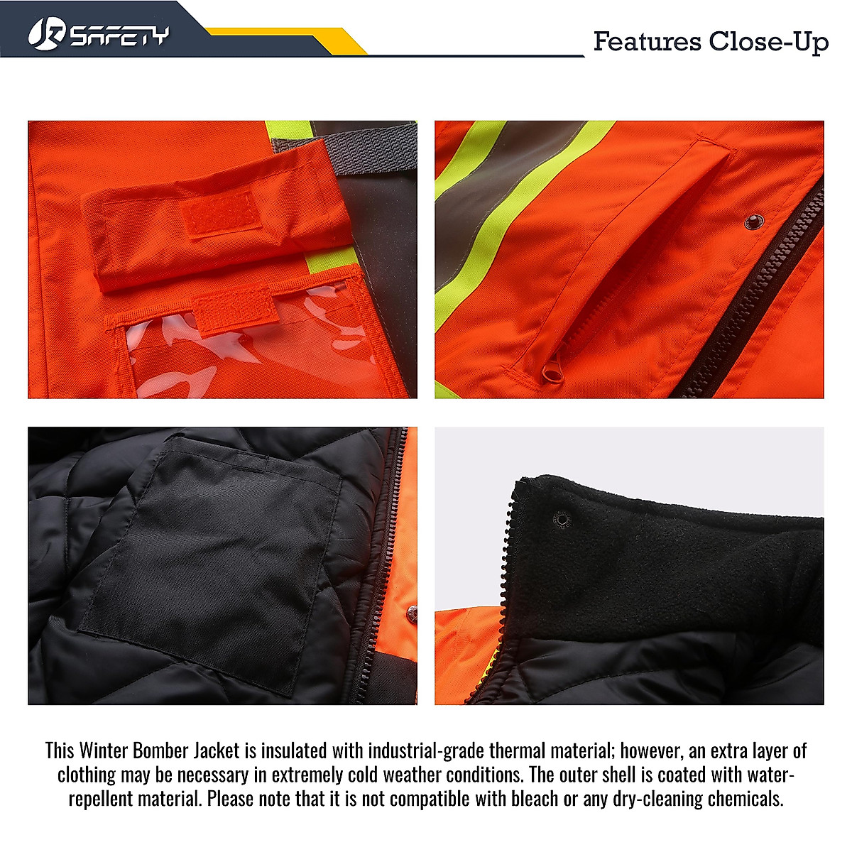 JKSafety Hi-Vis Winter Safety Bomber Jacket for men and women | Winter Safety Jacket Durable and Waterproof | Construction Work Jacket for Winter | Cold Weather PPE | ANSI Class 3 (116-OBlk L)