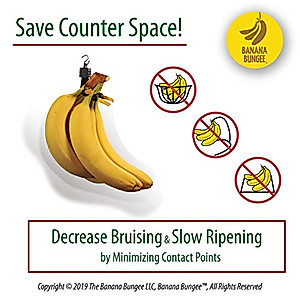 Banana Bungee – Black Holder Hanger Hook Alternative with Kitchen Cabinet Clamp Connection Hardware – Multiple Bunches or Single Banana; Made in USA