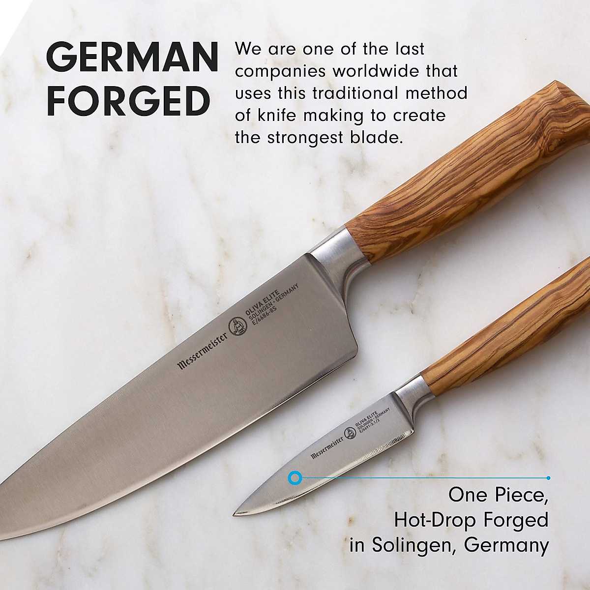 Messermeister Oliva Elite Chef & Parer Set - Includes 8" Stealth Chef's Knife & 3.5" Paring Knife - Rust Resistant & Easy to Maintain