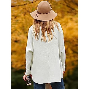 ANRABESS Womens Oversized Turtleneck Long Sleeve Sweater Asymmetric Hem Casual 2023 Fall Winter Pullover Knit Pullover Jumper Tops A87Bai-M White
