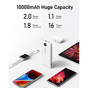 VEEKTOMX Power Bank with Built in Cables 22.5W 10000mAh, Portable Charger for iPhone with AC Wall Plug, Fast Charging USB C Slim iPhone Charger with LED Display Compatible with iPhone15/14/13, Samsung