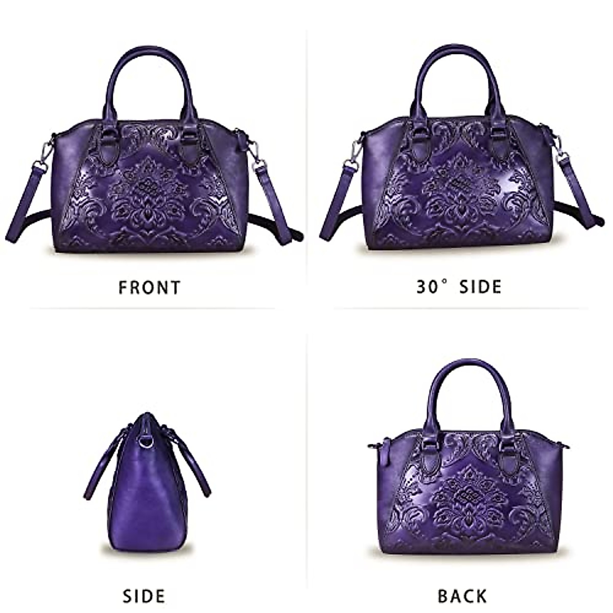 Genuine Leather Satchel for Women Top Handle Bags Handmade Purse Vintage Embossed Leather Crossbody Handbags Hobo Bag (Purple)