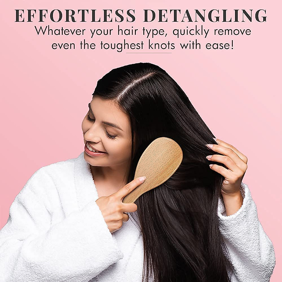 Wooden Hair Brush, Paddle Brush for Women with Soft Bristles - Sustainable Beech Detangling Hairbrush for All Hair Types by Lily England (Rose Gold)