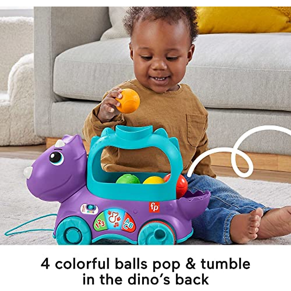 Fisher-Price Toddler Learning Toy Poppin’ Triceratops Dinosaur Pull-Along Ball Popper With Smart Stages For Ages 1+ Years