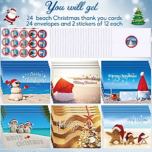 Spiareal 24 Sets Merry Christmas Greeting Cards Christmas Cards with Envelopes and Stickers Tropical Beach Blank Christmas Cards Xmas Thank You Cards for Christmas Holiday Present
