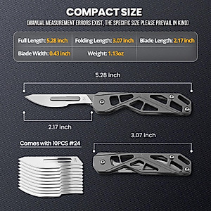 edcfans Small Pocket Knife for Men, Folding Scalpel Knife, EDC Utility Knife, Slim Razor Knife With 10 pcs # 24 Replaceable Edge Blades, Tactical Knives for Outdoor Camping Skinning Hunting