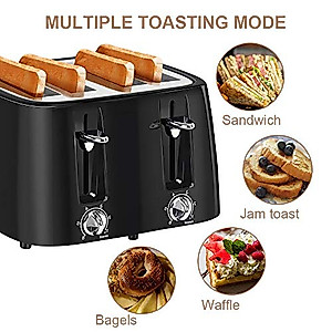 prepAmeal 4 Slice Toaster Bagel Toaster Small Bake Toaster with 6 Browning Setting, Cancel Function, Extra Wide Slots, for Bagels, Waffles, Breads, Puff Pastry, Snacks (4-Slice, Black)