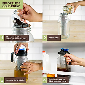 Modern Innovations Cold Brew Mason Jar (64 oz) Ice Coffee Making at Home, 2 Quart Cold Brew Maker for Iced Coffee and Tea, Cold Brew Glass Pitcher with Stainless Steel Filter, Cold Brew Coffee Maker