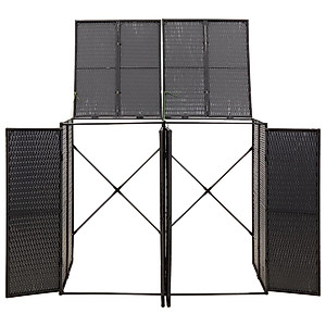 vidaXL Double Wheelie Bin Shed Outdoor Patio Recycling Dustbin Trash Cover Store Garden Wheelie Bin Storage Black 140x80x117 cm Poly Rattan
