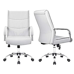 Furmax High Back Office Desk Chair Conference Leather Executive with Padded Armrests, Adjustable Ergonomic Swivel Task Chair with Lumbar Support (White)