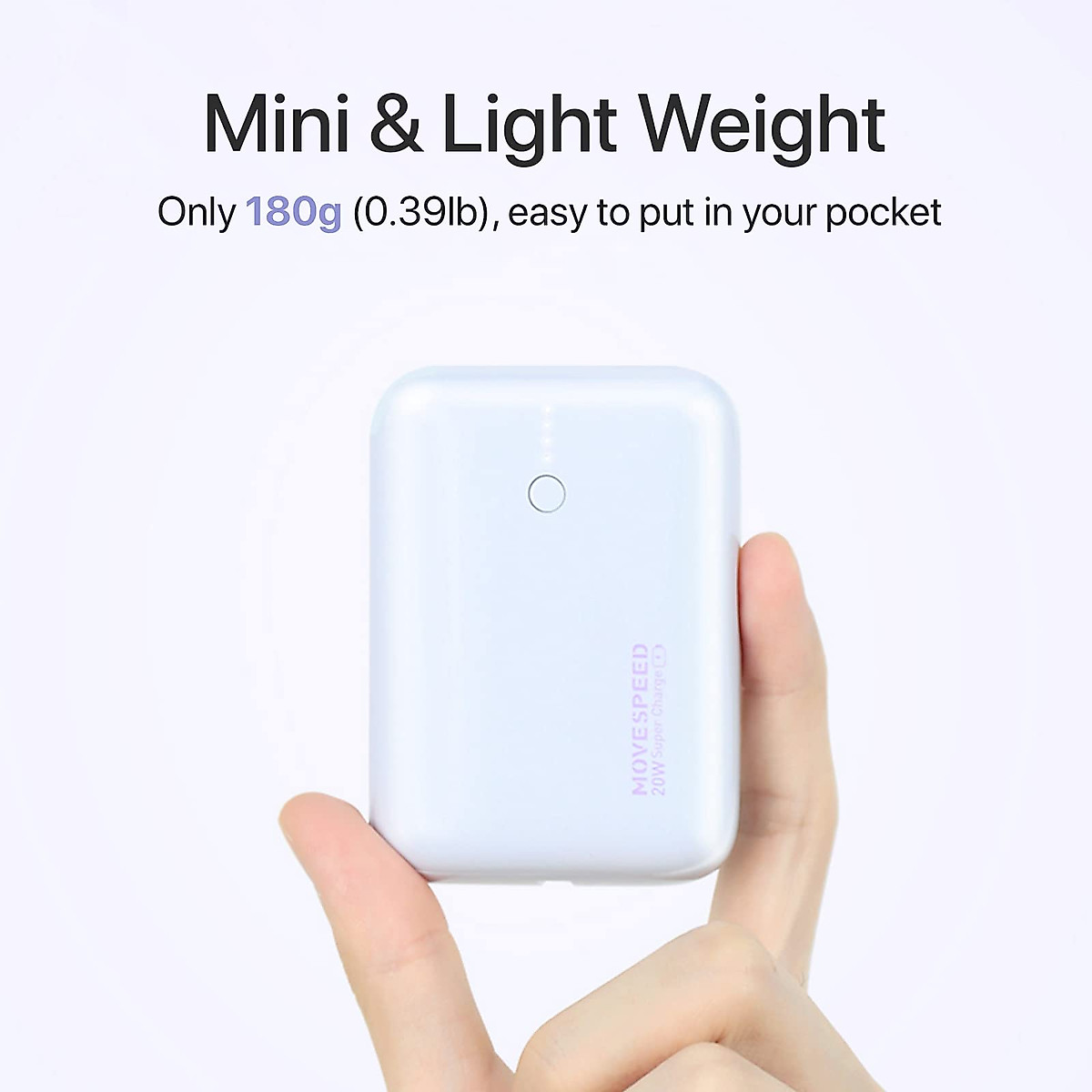 MOVE SPEED 10000mAh Portable Charger Mini Cute for Girls, PD20W Fast Charging QC3.0 External Battery Pack, Mini-Size 180g, Power Bank for iPhone, Samsung Galaxy, Android Phone, iPad,iWatch, Purple