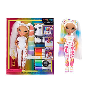 Rainbow High Color & Create Fashion DIY Doll with Washable Rainbow Markers, Green Eyes, Straight Hair in 2 Pig Tails, Bonus Top & Shoes. Color, Create, Play, Rinse and Repeat. Creative 4-12+