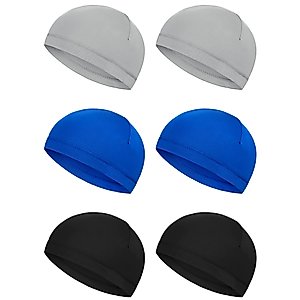 Boao 6 Pieces Skull Caps Helmet Liner Sweat Wicking Cap Running Hats Cycling Skull Caps for Men Women (Black, Grey, Blue, Large)