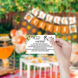Orange Baby Book Request Sign, Bring a Book Invitation, Book Request Insert, Baby Shower Book Request, Please Bring a Book Instead of a Card-1 Sign and 50 Guessing Cards(2A)