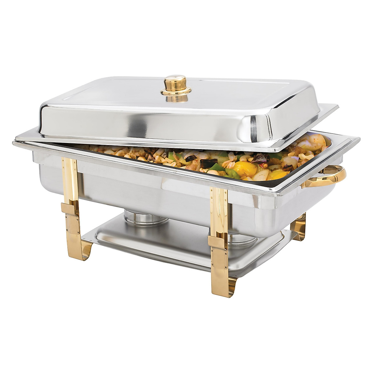 Winware 8 Quart Stainless Steel Gold Accented Chafer