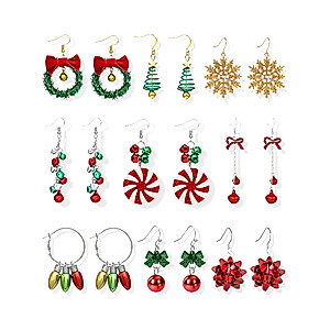 Christmas Earrings for Women Xmas Holiday Dangle Earring Christmas Tree Snowflake Bell Reindeer Stud Earrings Jewelry Costume Outfit Accessories