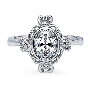BERRICLE Sterling Silver Flower Cubic Zirconia CZ Art Deco Promise Ring for Women, Rhodium Plated Size 9