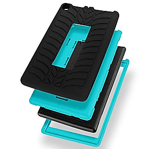 AICase HD 8 (2017 7th Gen) Case,3 in 1 Three Layer Hybrid Rugged Heavy Duty Shockproof Full Body Protective Cover (Black/Blue)