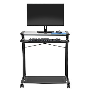 Calico Designs 50100 L-Shaped Computer Cart with Clear Glass, Black