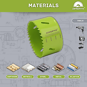 SAWSAVVY 2 inch Hole Saw for Wood Metal Drywall, Hole Saw Drill Bit, Bi-Metal Hole Cutter with Hex Shank Pilot Drill Bit Adapter, 2 Hole Saw (51mm), 1 5/8 inch Cutting Depth
