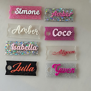 Personalized Name Plate for Stanley 20 30 40 Oz,Custom Name Tag for Stanley Cup - Raised Lettering - Customized Tumbler Name Plate,Tumbler Lid Topper (Glitter Scale + Glitter Stars)