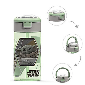 Zak Designs Star Wars The Mandalorian Durable Plastic Water Bottle with Interchangeable Lid and Built-In Carry Handle, Non-BPA, Leak-Proof Design is Perfect for Outdoor Sports (The Child, 18oz, 1PC)