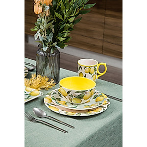 Bico Lemon Dreams Ceramic Mugs, Set of 4, for Coffee, Tea, Drinks, Microwave & Dishwasher Safe