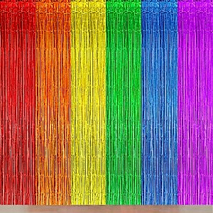 Rainbow Foil Curtain Party Decorations, Colorful Fringe Backdrop, Rainbow Streamer Backdrop for Birthday Party Unicorn Bridal Shower (3Pack)