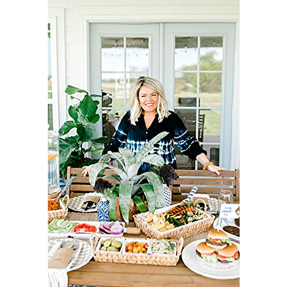 Mud Pie Water Hyacinth Section Server, 5" x 16 1/4", White, Brown