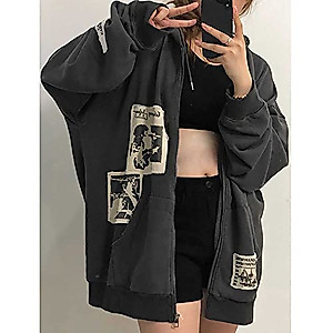 INFENU Gothic Hoodie Hat Print Dark Hoodie Harajuku Hoodie Sportswear Patches Casual Trend Oversize Street Hip Hop (grey,M,Medium)