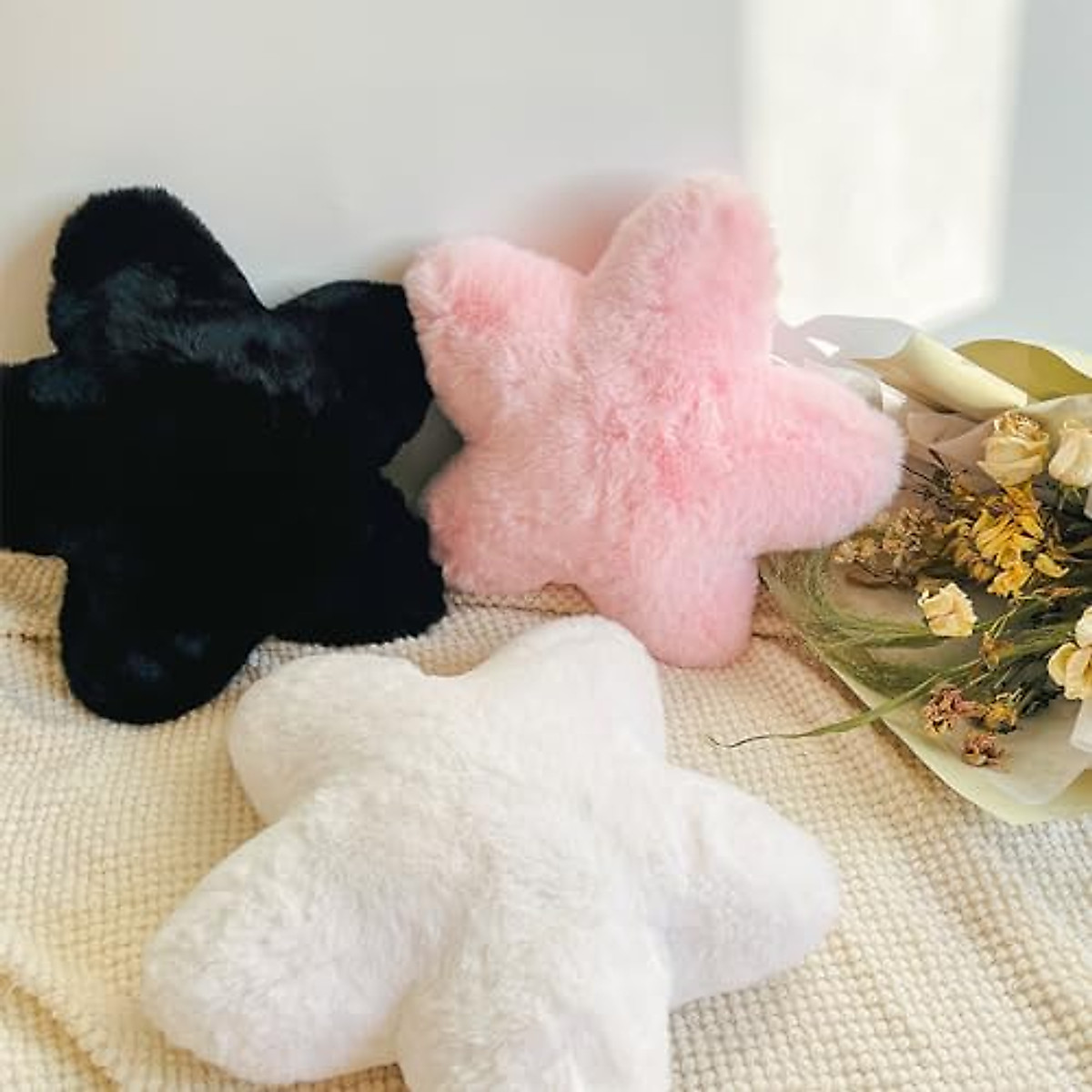 YRXRUS Star Pillows, White Star Shaped Pillow, Throw Pillow Gifts, Cute Christmas Room Decor, Fluffy Faux Rabbit Fur Pillow, 15x15 Inches Ultra Soft Pillow