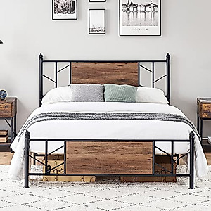 GAOMON 12.6 Inch Queen Size Bed Frame, Metal Platform Bed Frame with Wooden Headboard and Footboard, Mattress Foundation, No Box Spring Needed, No Box Spring Needed, Noise Free (Queen)