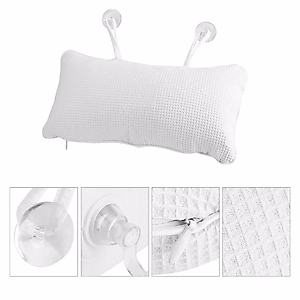 EORTA Inflatable Bathtub Pillow Anti-Slip Aerated Bath Pillow with Suction Cup Spa Bath Cushion for Head Neck Rest Relax, Home, Bathroom, White, 13.8"X7.8"