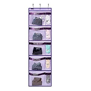 ANZORG Weekly Kids Clothes Organizer Day of Week School Clothing Storage Monday to Friday Hanging Closet Organizer (Purple)