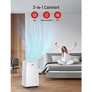 Portable Air Conditioner, Paris Rhône 10000 BTU 3-in-1 Portable Ac Air Conditioner, Fan, Dehumidifier with 3 Fan Speeds, 24H Timer, Remote, Air Conditioner Portable for Room up to 350 Sq. ft