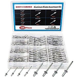386pcs 8 Sizes Aluminum Blind Rivets, Pop Rivets Assortment Kit (1/8'' x 1/4'', 1/8'' x 5/16'', 1/8'' x 3/8'', 1/8'' x 1/2'', 3/16'' x 5/16'', 3/16'' x 3/8'', 3/16'' x 1/2'', 3/16'' x 5/8'')