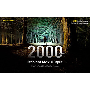 Nitecore HC68 Focusable Headlamp, 2000 Lumen USB-C Rechargeable with Battery, White and Red Light and LumenTac Organizer