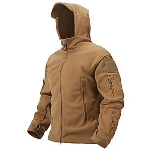TACVASEN Tactical Hoodies for Men Windproof Fleece Hoodies Zip Up Mens Jacket Winter Warm Hoodie Hunting Brown