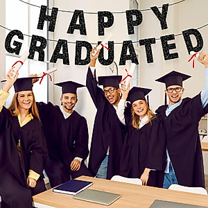 110 PCS DIY Letter Banner Customizable Banner Kit, Glitter Banner Kit Including 107 Letters and Numbers 1 Rope and 2 Threading Device for Graduation Wedding Party Baby Shower Birthday(Black)