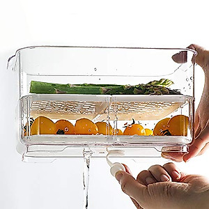 SANNO Fridge Food Storage Containers Produce Saver FreshWorks Produce Food Storage Container Bin Stackable Refrigerator Kitchen Organizer Keeper, with Removable Drain Tray to Keep Fresh