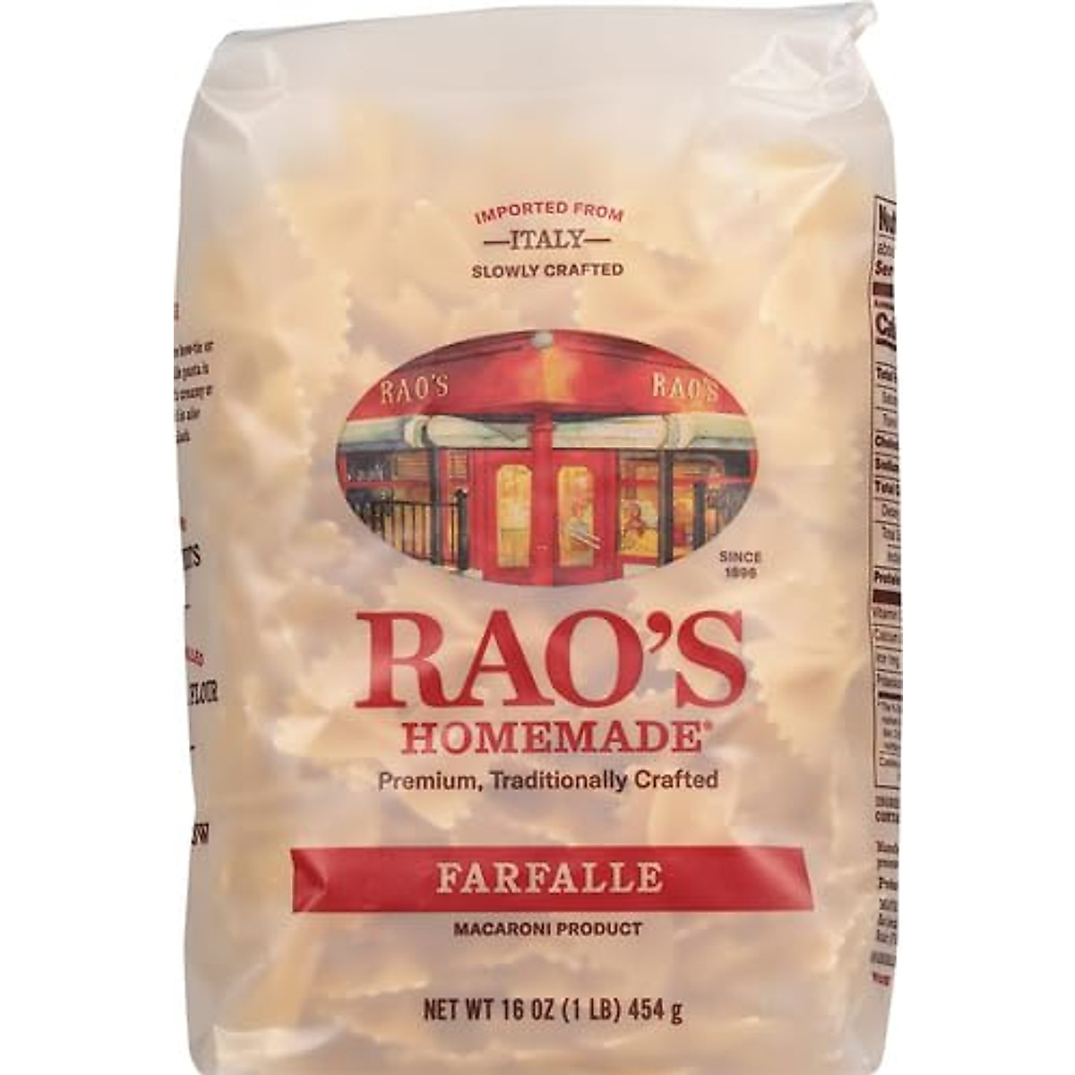 Rao's Homemade Farfalle Pasta, 16oz, Traditionally Crafted, Premium Quality, From Durum Semolina Flour, Imported from Italy, 1 Pound (Pack of 1)